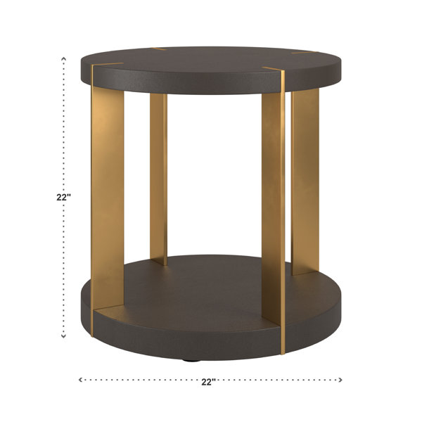Mercer41 Sula Gold Finish Dark Brown Faux Shagreen Round Table - Coffee Table And End Table Set ...